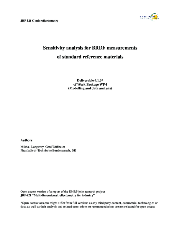 (PDF) Sensitivity analysis for BRDF measurements of standard reference materials Deliverable 4 ...