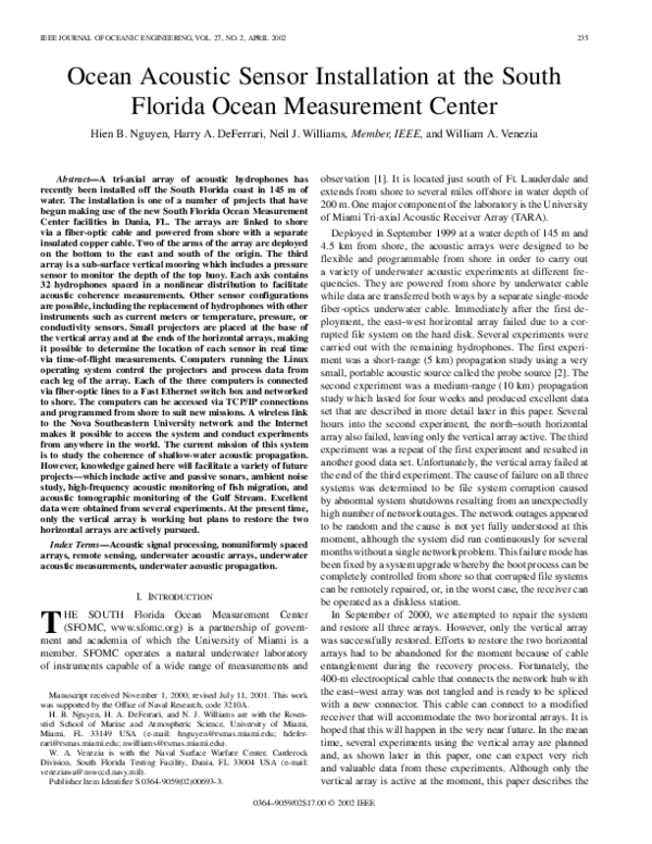 (PDF) Ocean acoustic sensor installation at the South Florida Ocean ...