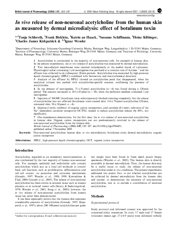 (PDF) In vivo release of non-neuronal acetylcholine from the human skin ...