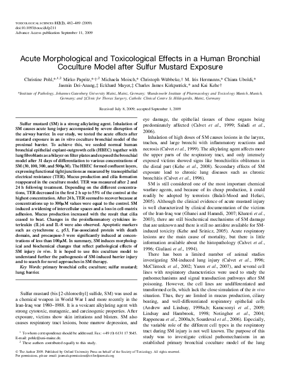 (PDF) Acute Morphological and Toxicological Effects in a Human Bronchial Coculture Model after ...