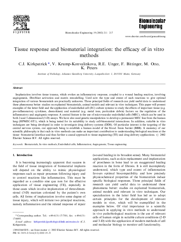 (PDF) Tissue response and biomaterial integration: the efficacy of in ...