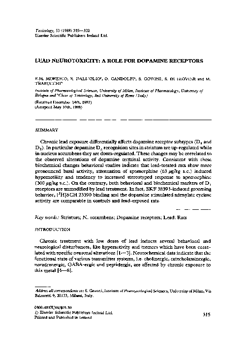 (PDF) Lead neurotoxicity: A role for dopamine receptors