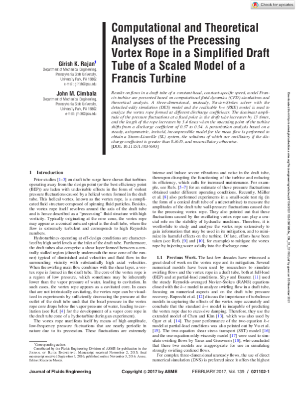 Pdf Computational And Theoretical Analyses Of The Precessing Vortex