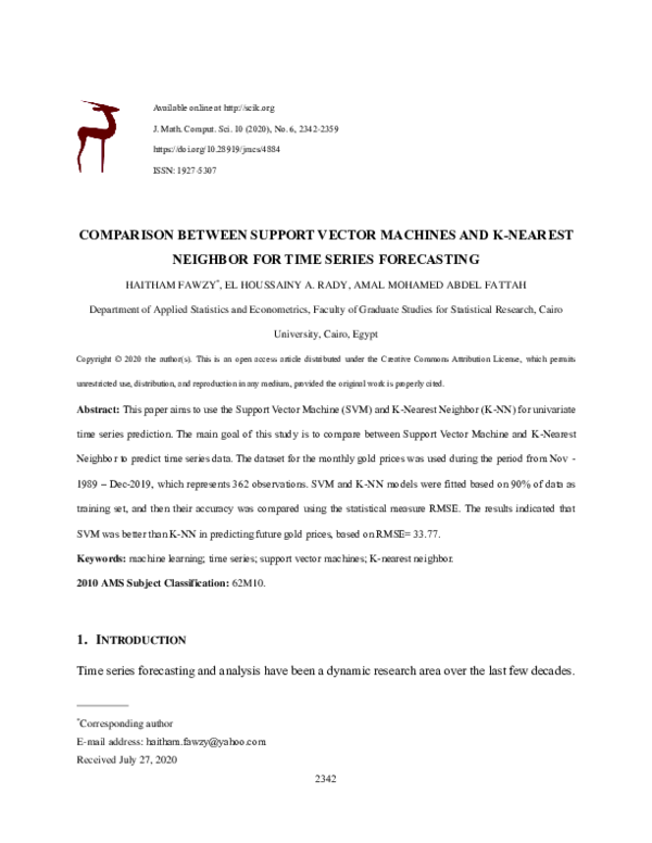 Pdf Comparison Between Support Vector Machines And K Nearest Neighbor For Time Series Forecasting