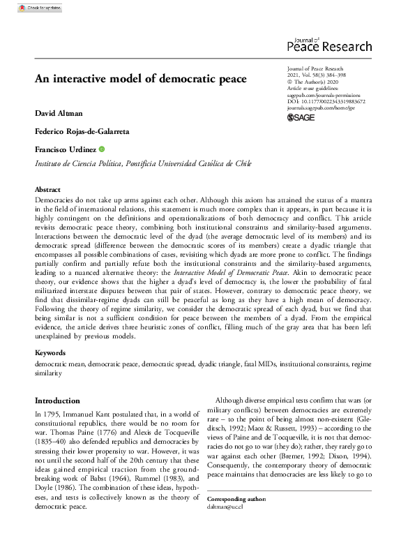 (PDF) [2021] An Interactive Model of Democratic Peace