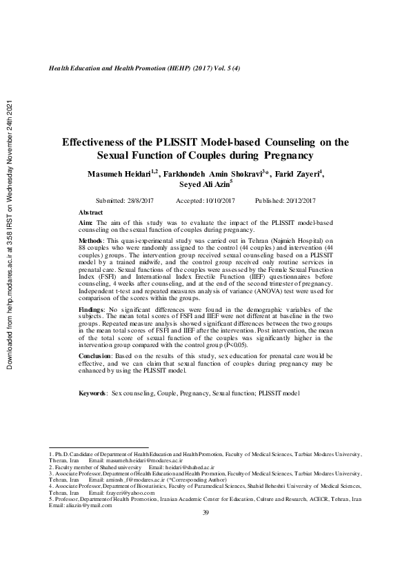 (PDF) The Effectiveness of Counseling using PLISSIT Model on Depression, Anxiety and Stress ...