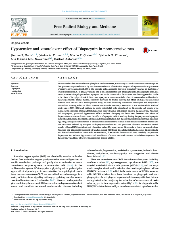 (PDF) Hypotensive and vasorelaxant effect of Diapocynin in normotensive ...