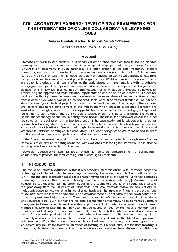 (PDF) Collaborative Learning: Developing a Framework for the Integration of Online Collaborative ...