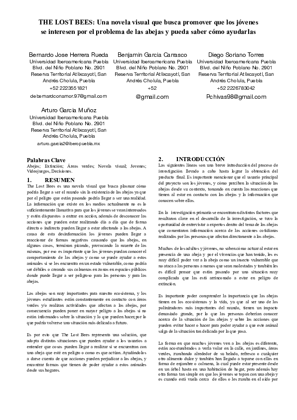 (PDF) THE LOST BEES: Una novela visual que busca promover que los jóvenes se interesen por el ...