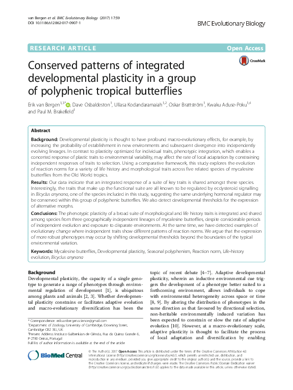 (PDF) Conserved patterns of integrated developmental plasticity in a ...