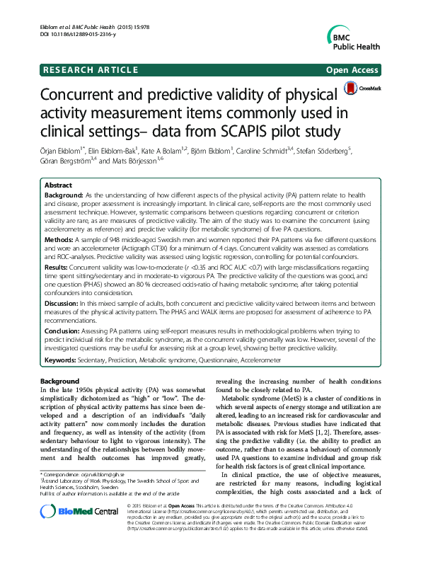 (PDF) Concurrent and predictive validity of physical activity ...