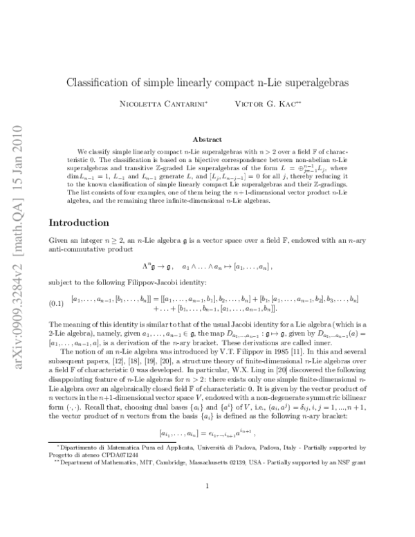 Pdf Classification Of Simple Linearly Compact N Lie Superalgebras
