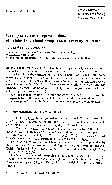 Pdf Unitary Structure In Representations Of Infinite Dimensional