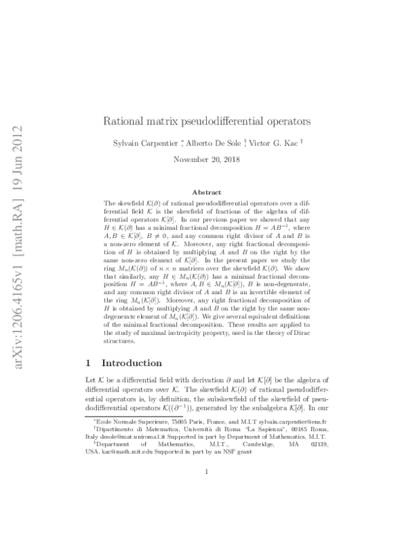 (PDF) Rational matrix pseudodifferential operators