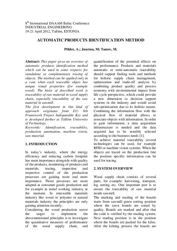 (PDF) Automatic Products Identification Method