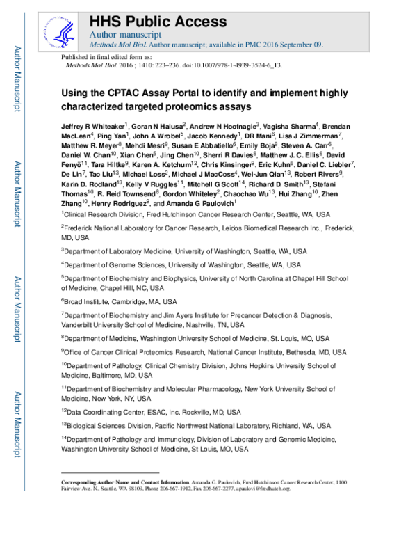 (PDF) Using the CPTAC Assay Portal to Identify and Implement Highly ...