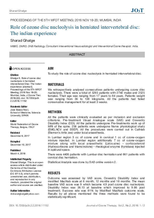 (PDF) Role of ozone Disc Nucleolysis in Herniated intervertebral Disc ...