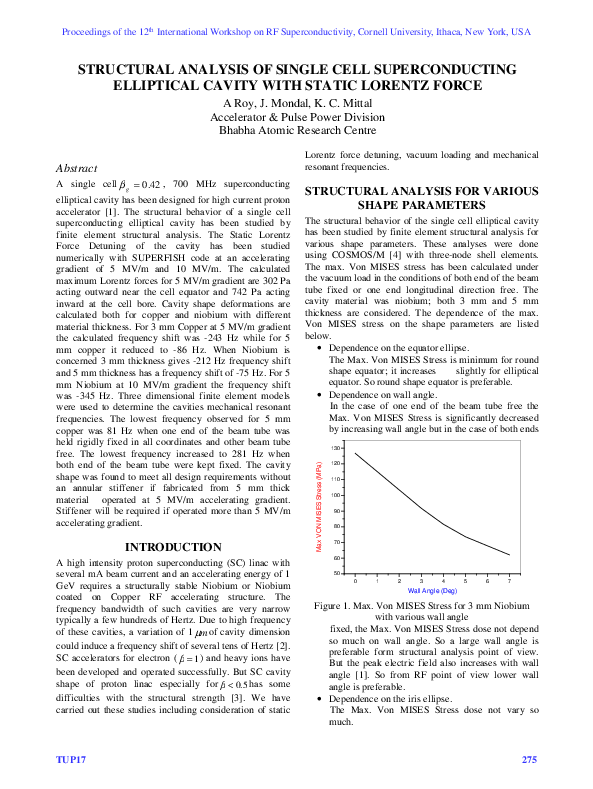 Pdf Structural Analysis Of Single Cell Superconducting Elliptical Cavity With Static Lorentz Force