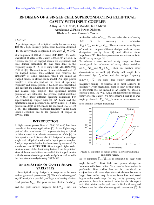 Pdf Rf Design Of A Single Cell Superconducting Elliptical Cavity With Input Coupler