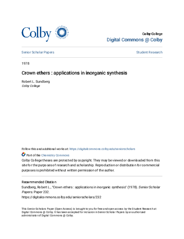 (PDF) Crown ethers : applications in inorganic synthesis