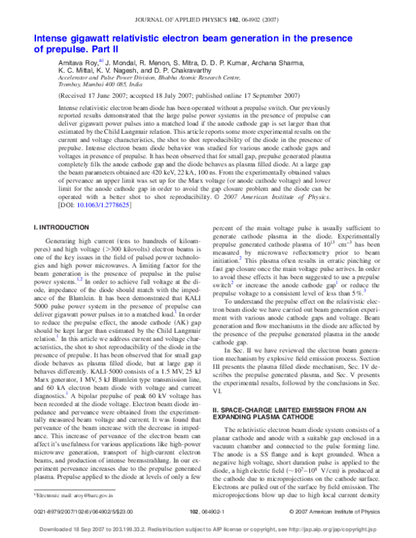 (PDF) Intense gigawatt relativistic electron beam generation in the ...