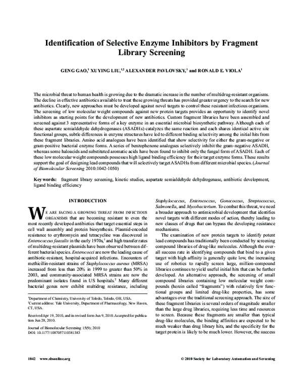 (PDF) Identification of Selective Enzyme Inhibitors by Fragment Library ...