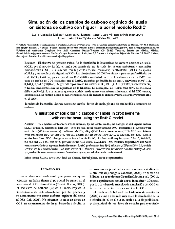 Simulation of soil organic carbon changes in crop systems with castor ...