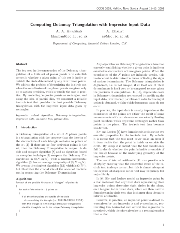 (PDF) Computing Delaunay Triangulation With Imprecise Input Data