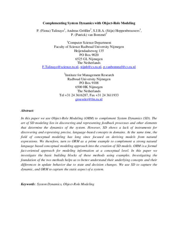 (PDF) Complementing System Dynamics with Object-Role Modeling | Stijn Hoppenbrouwers - Academia.edu