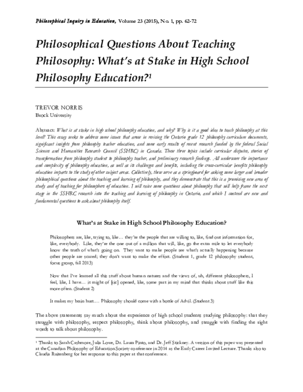 (PDF) Philosophical Questions about Teaching Philosophy: What's at ...