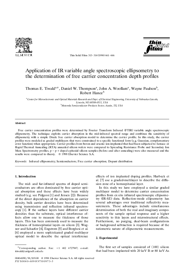 Pdf Application Of Ir Variable Angle Spectroscopic Ellipsometry To The Determination Of Free