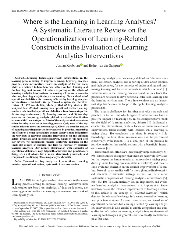 (PDF) Where is the Learning in Learning Analytics? A Systematic Literature Review on the ...