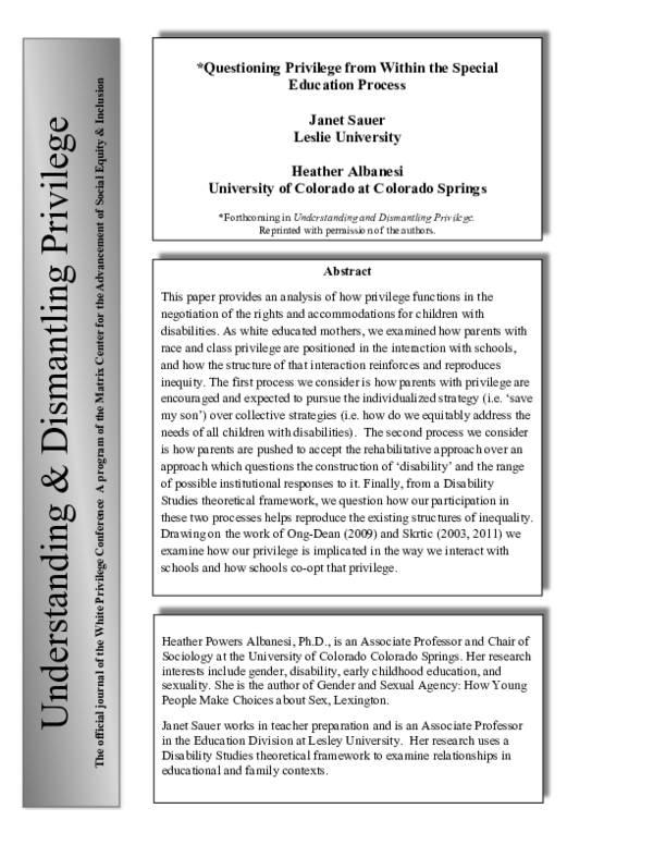 (PDF) Questioning Privilege from within the Special Education Process