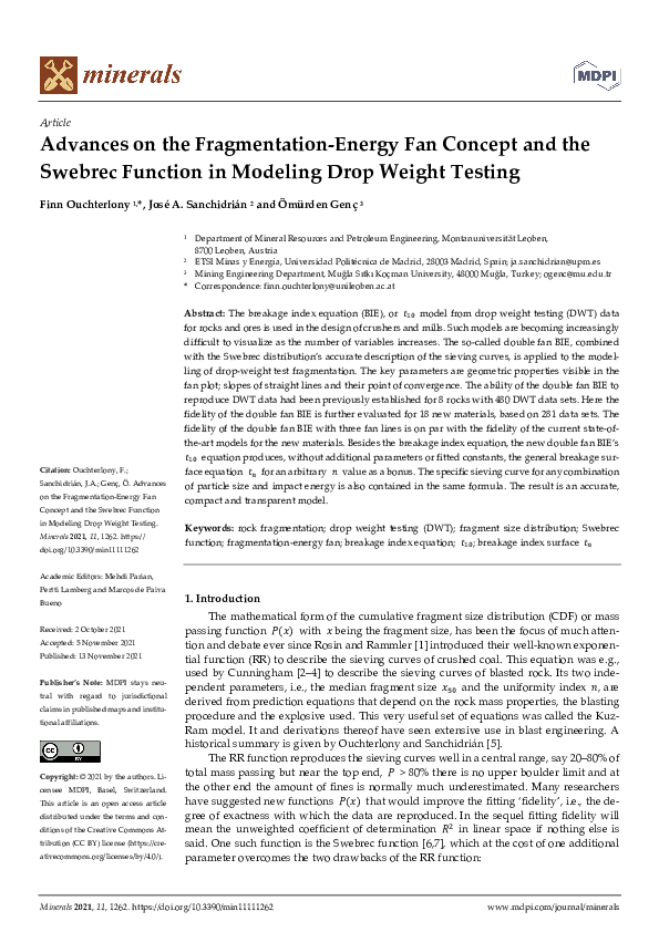 Pdf Advances On The Fragmentation Energy Fan Concept And The Swebrec Function In Modeling Drop