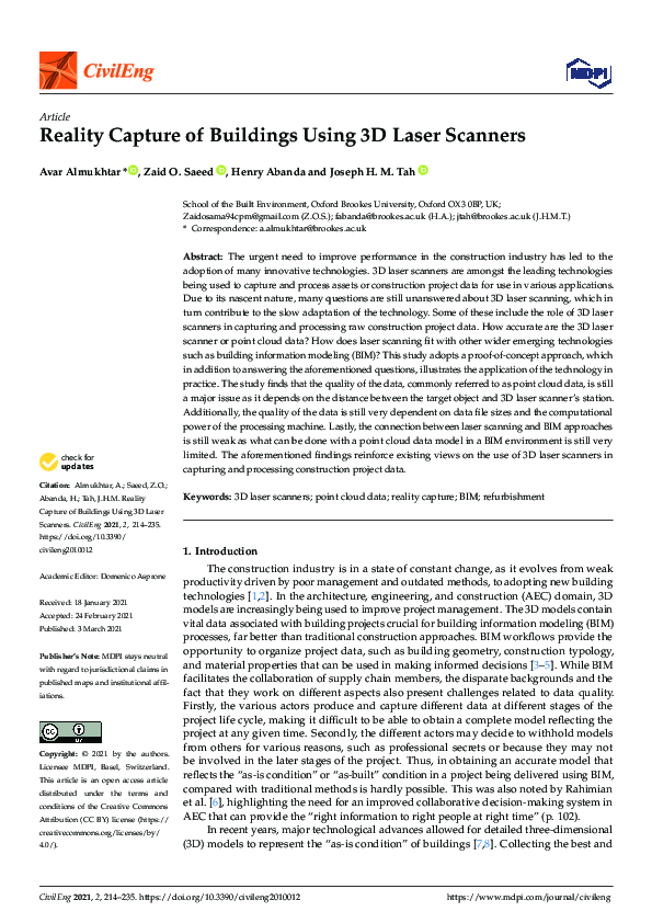 (PDF) Reality Capture of Buildings Using 3D Laser Scanners