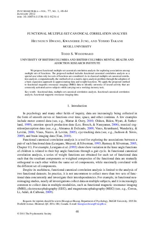 (PDF) Functional Multiple-Set Canonical Correlation Analysis