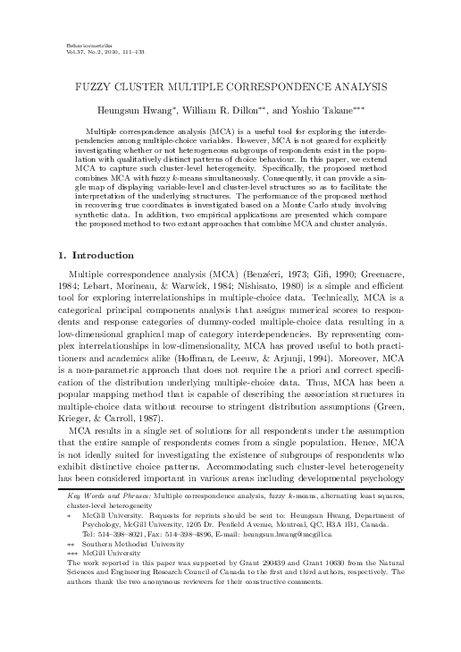 Pdf Fuzzy Cluster Multiple Correspondence Analysis