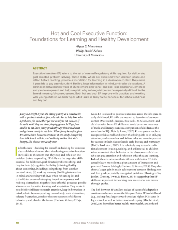 (PDF) Hot and Cool Executive Function: Foundations for Learning and ...