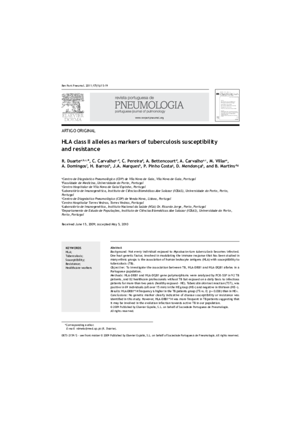 (PDF) HLA class II alleles as markers of tuberculosis susceptibility ...