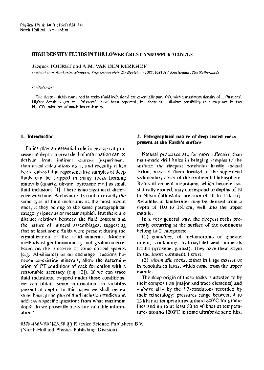 (PDF) High density fluids in the lower crust and upper mantle
