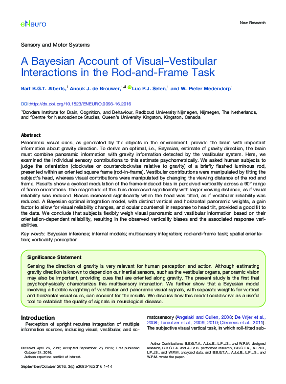 (PDF) A Bayesian Account of Visual-Vestibular Interactions in the Rod ...