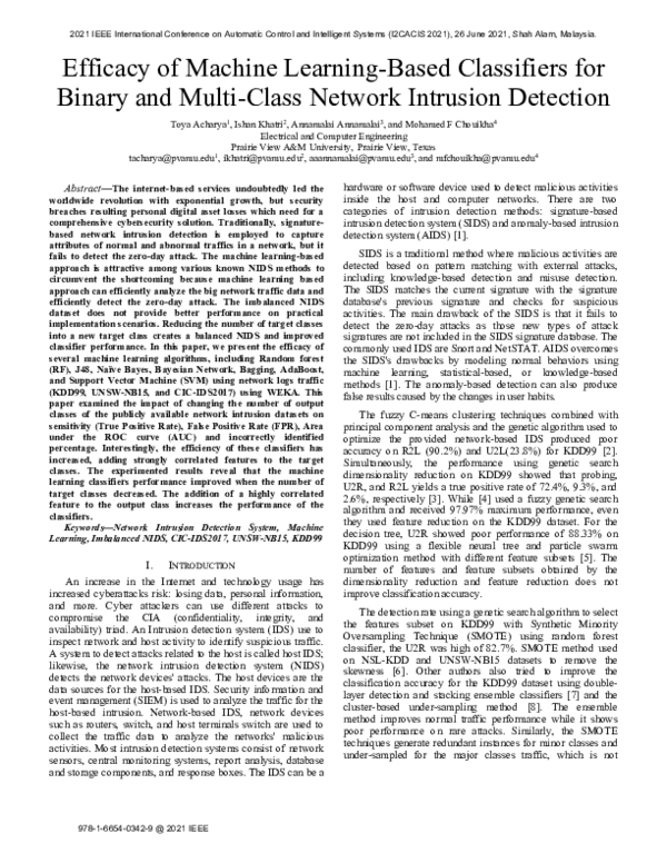 (PDF) Efficacy of Machine Learning-Based Classifiers for Binary and Multi-Class Network ...
