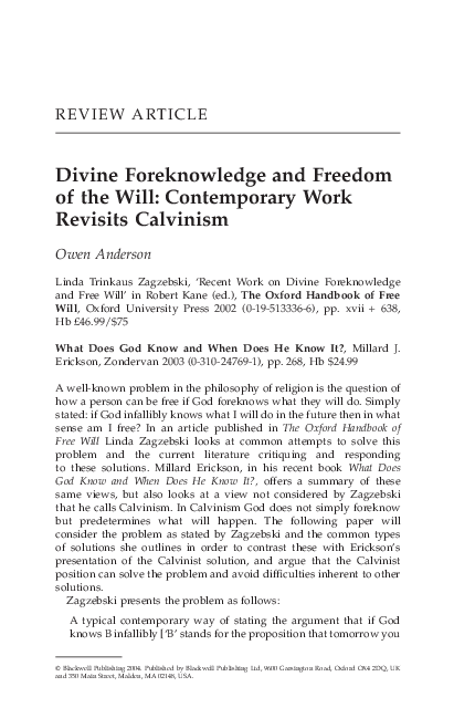 (PDF) Divine Foreknowledge and Freedom of the Will: Contemporary Work ...