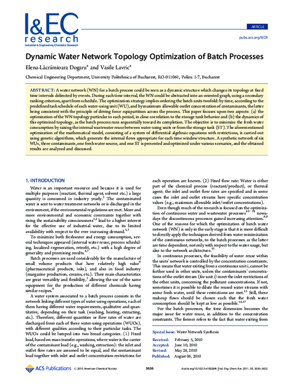 (PDF) Dynamic Water Network Topology Optimization of Batch Processes