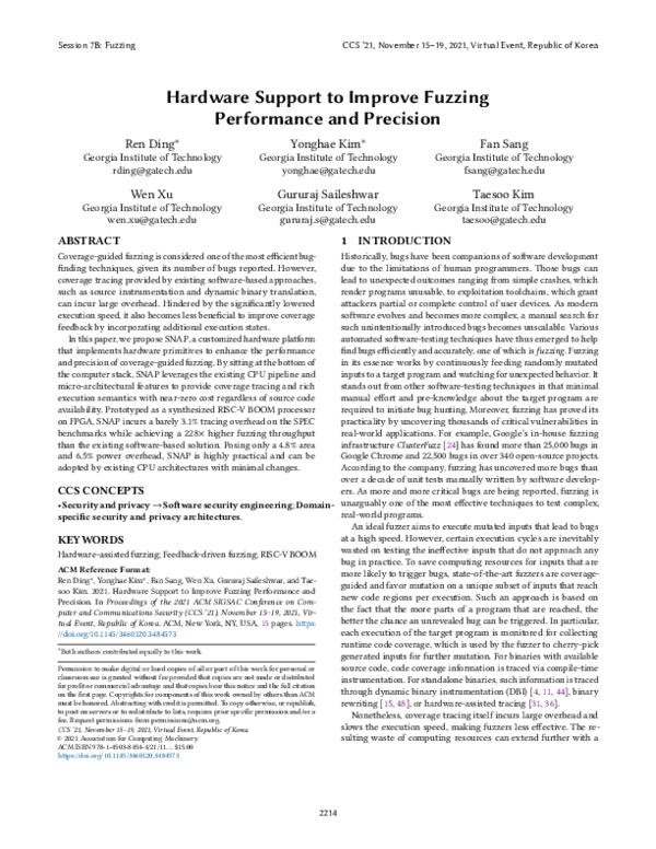 (PDF) Hardware Support to Improve Fuzzing Performance and Precision