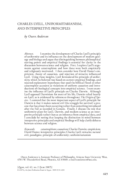 (PDF) Charles Lyell, Uniformitarianism, and Interpretive Principles