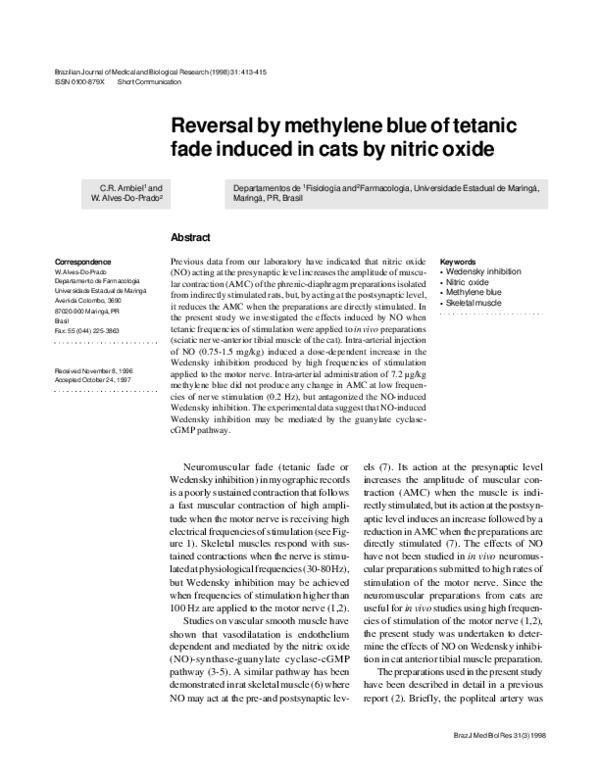 (PDF) Reversal by methylene blue of tetanic fade induced in cats by ...