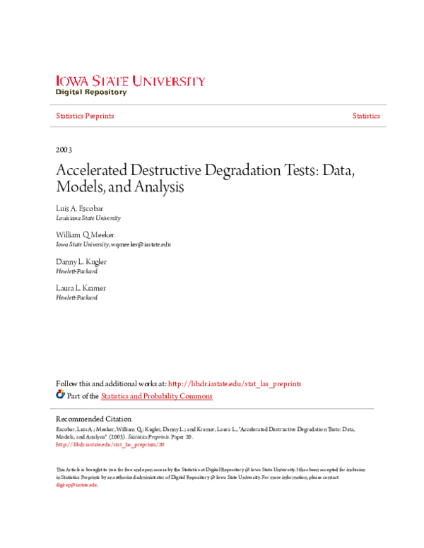 Pdf Accelerated Destructive Degradation Tests Data Models And Analysis