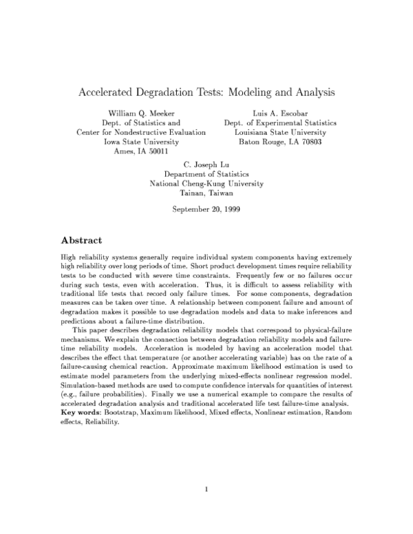 Pdf Accelerated Degradation Tests Modeling And Analysis Luis