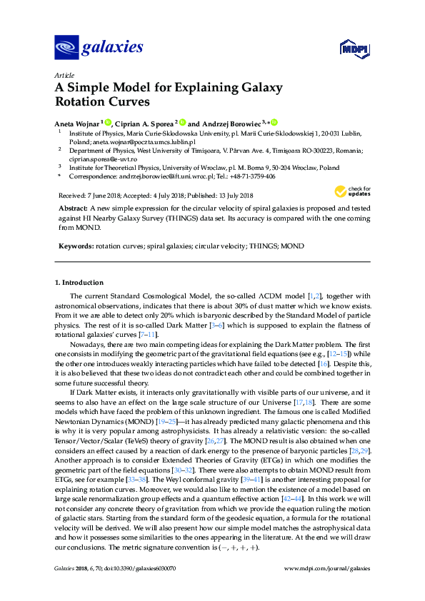 (PDF) A Simple Model for Explaining Galaxy Rotation Curves